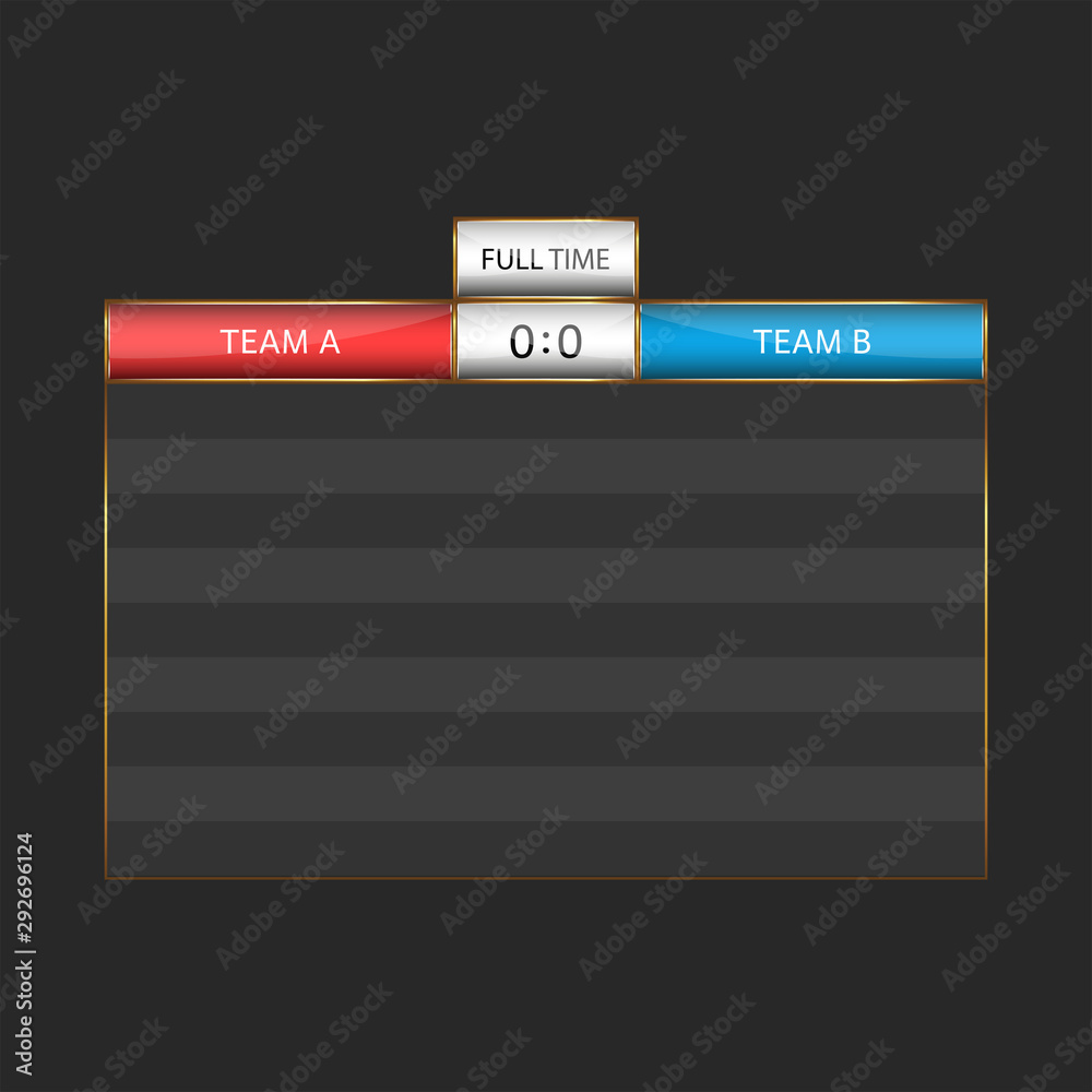 Football scoreboard and information panel below design mockup for team ...