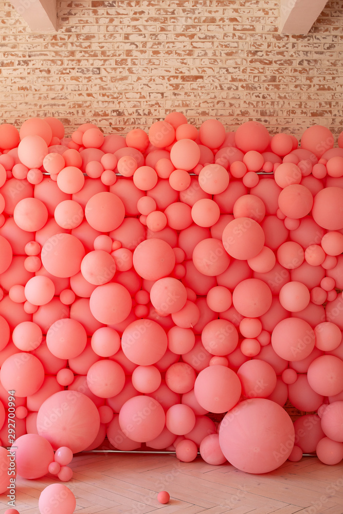 Pink balloons, pink bubbles beautiful birthday texture. Wall decor for ...