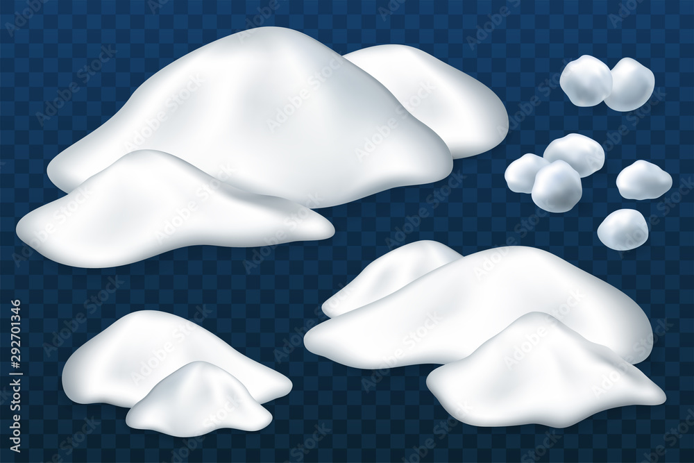 Snow pile set. Ice ball winter design. White blue snow template. Snowy ...