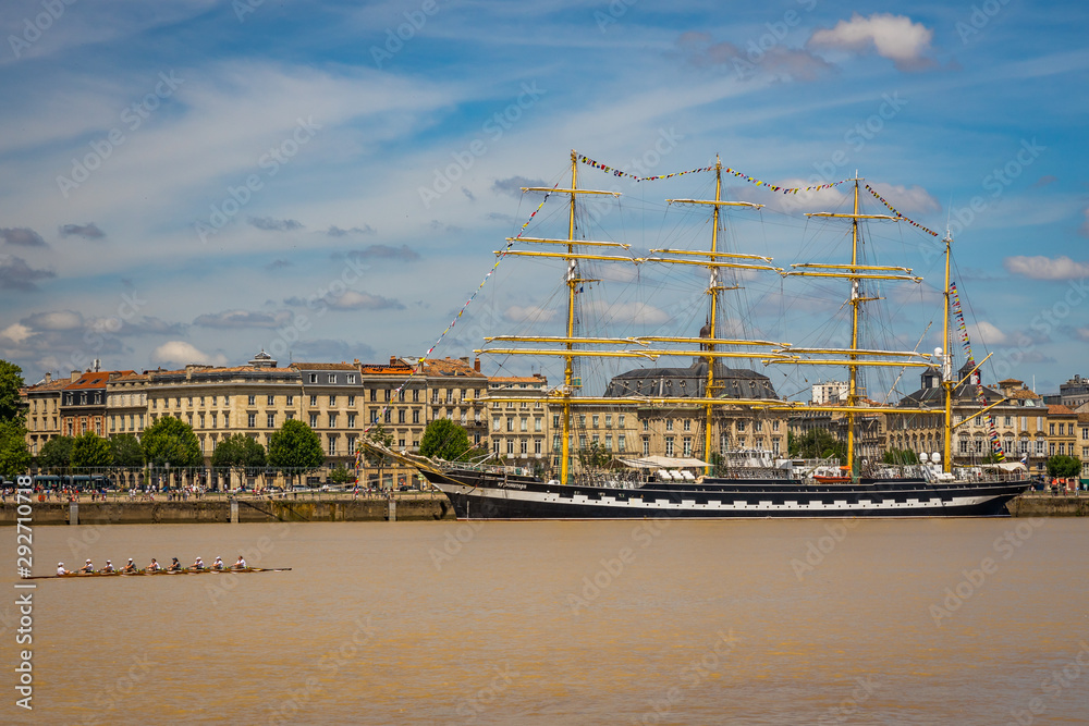 Kruzenshtern a four-masted barque moored to the quays of the Garonne ...