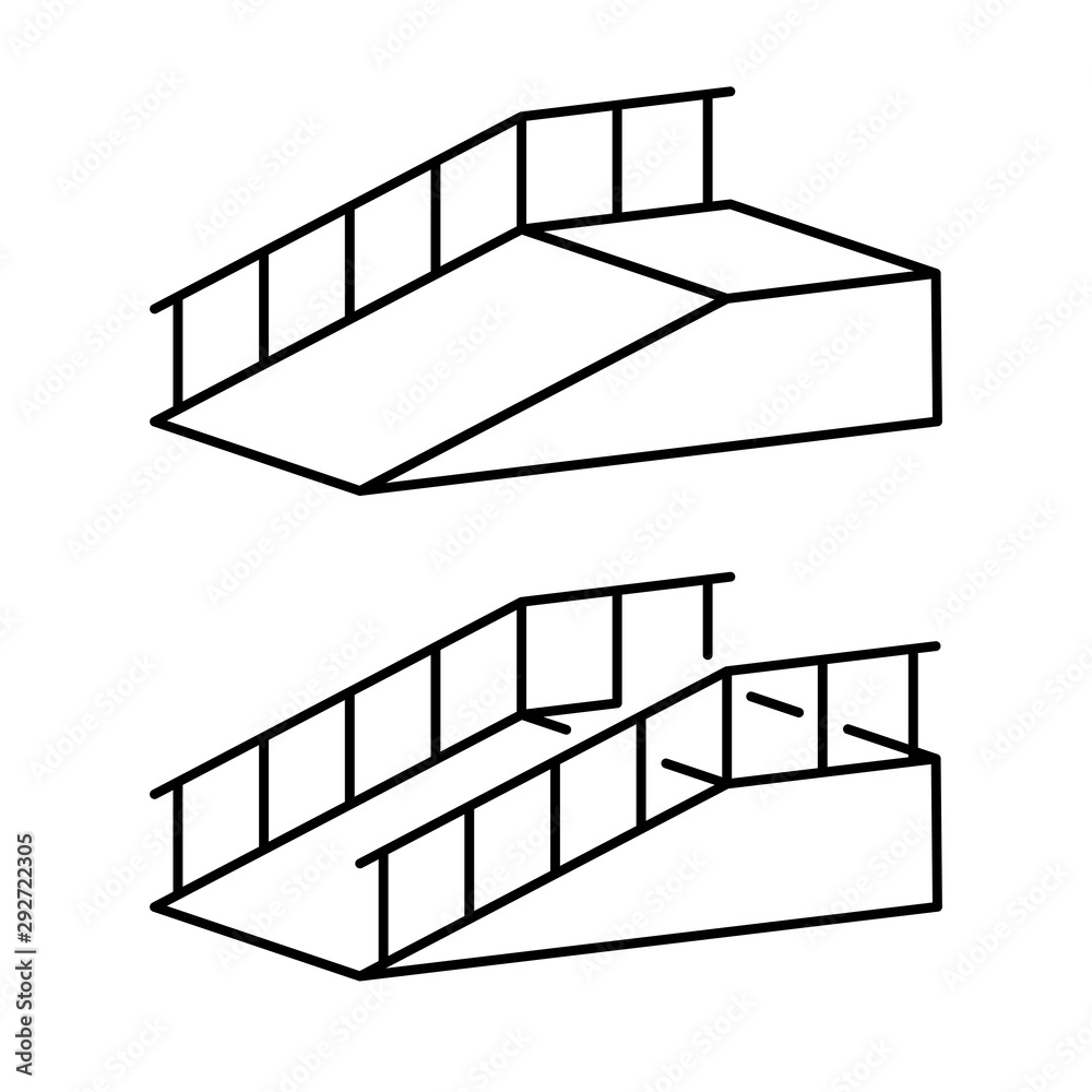 Ramp for disabled simple black outline illustration. Climb post with ...