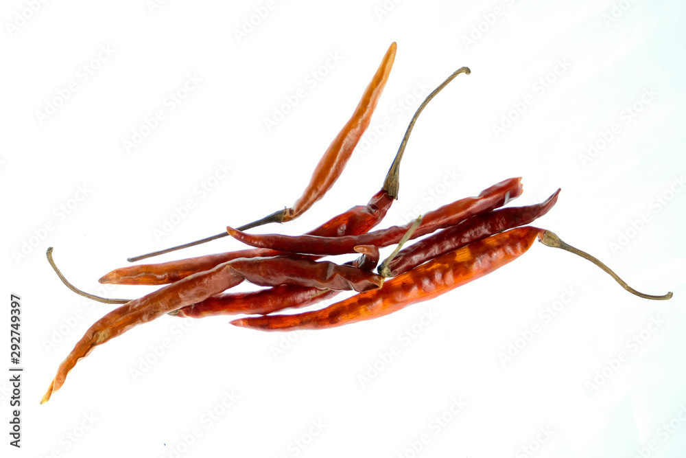 Bird's beak chiles and rat's tail chiles, chile de árbol, isolated on a ...