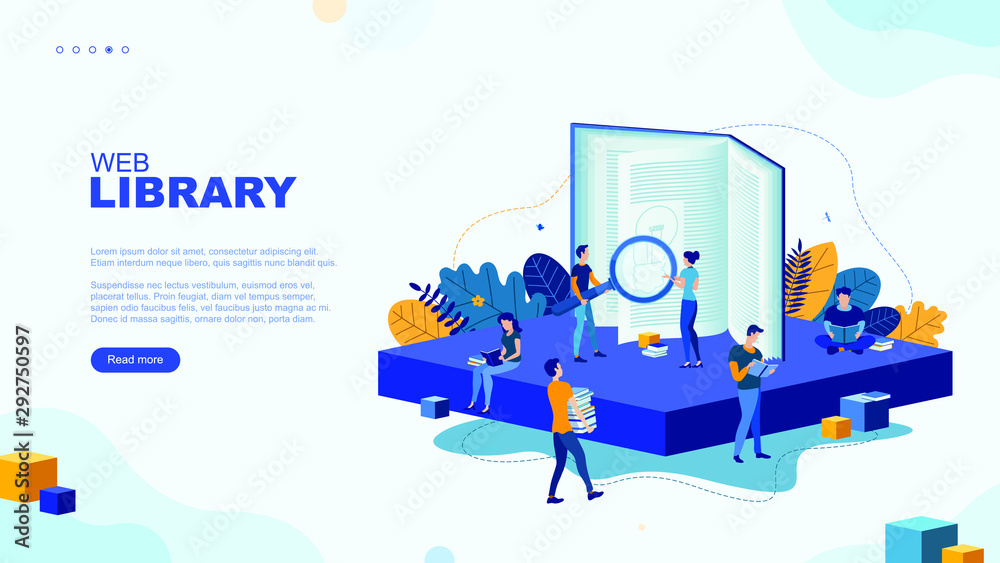 Trendy flat illustration. Web library page concept. Education ...