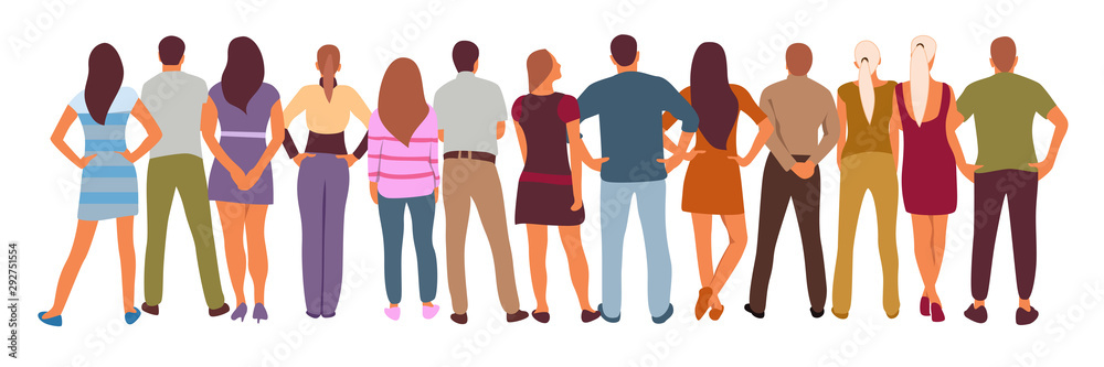 vector illustration group of back view people group, man, woman, boy ...