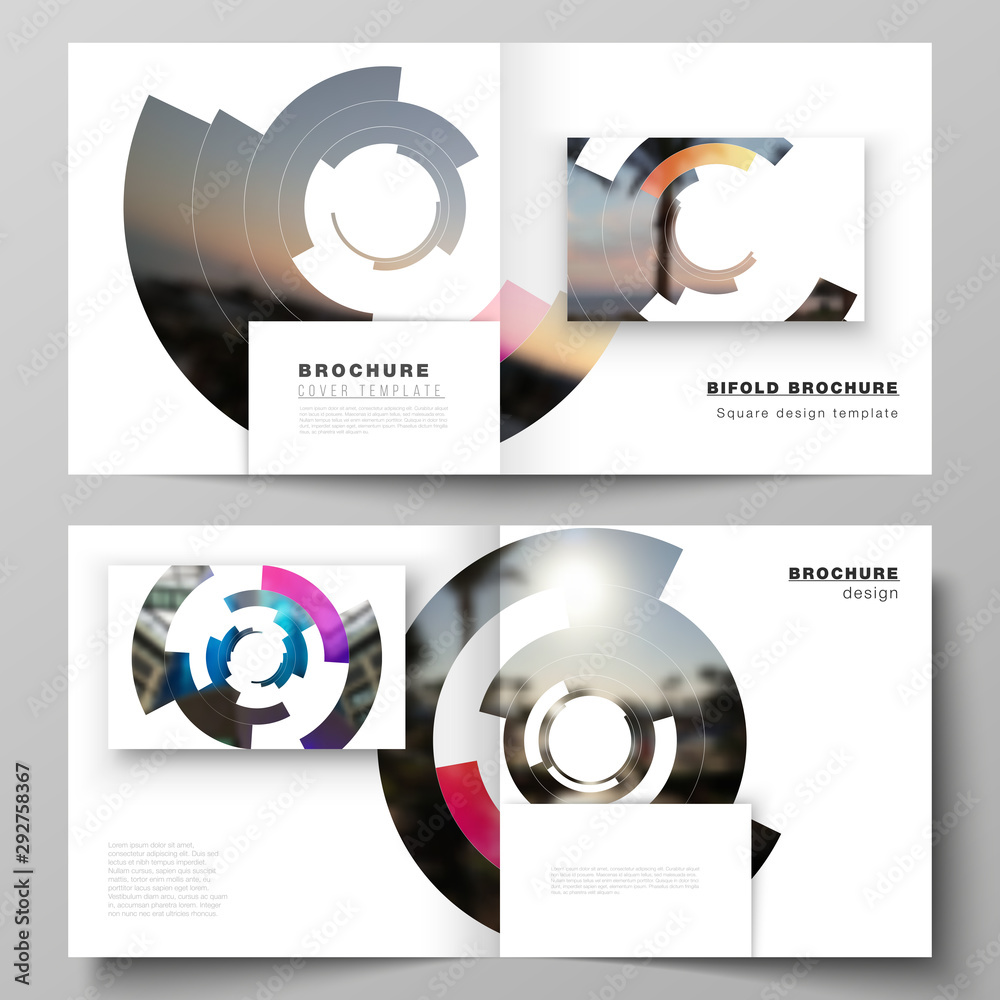 The vector layout of two covers templates for square design bifold ...