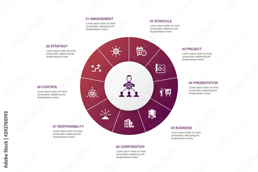 administration Infographic 10 steps circle design.management, schedule ...