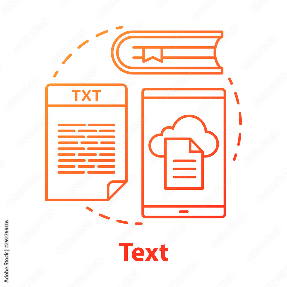 Text red concept icon. Different types of textual information idea thin ...