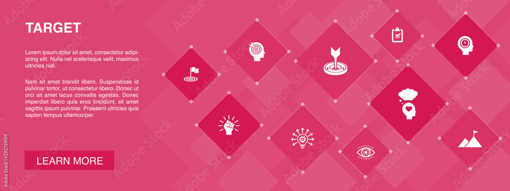 target banner 10 icons concept.big idea, task, goal, patience icons ...