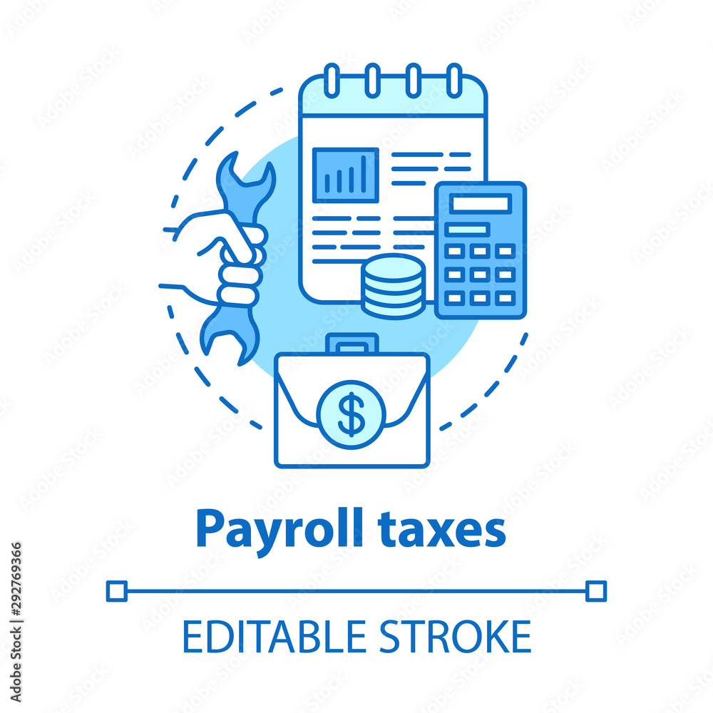 Payroll taxes blue concept icon. Worker taxation idea thin line ...