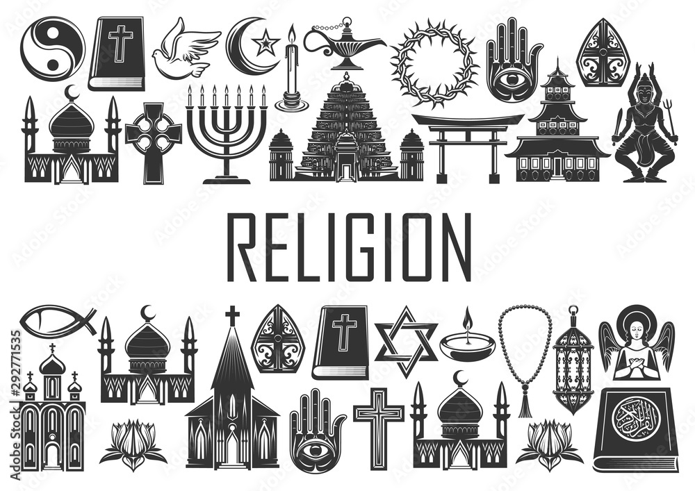World religion icons, religious symbols Stock Vector | Adobe Stock