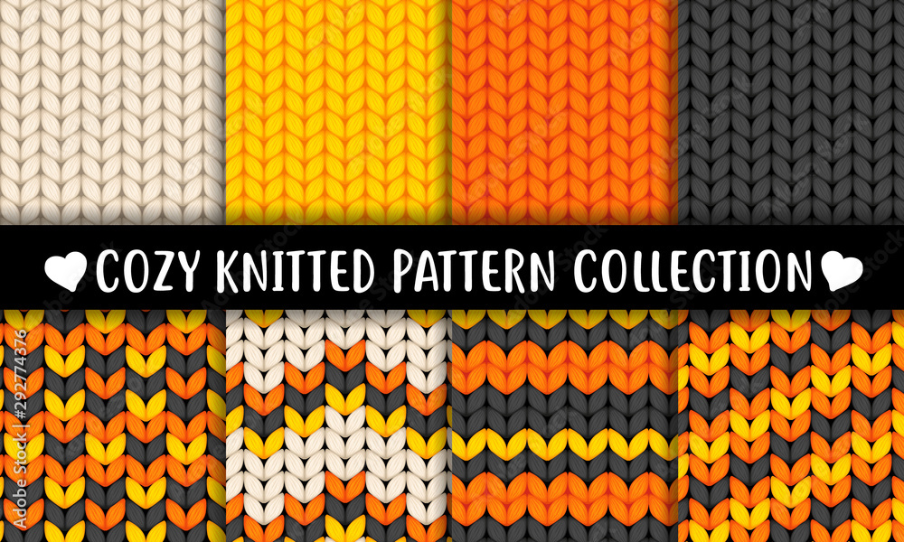 Collection of knitted seamless patterns Stock Vector | Adobe Stock