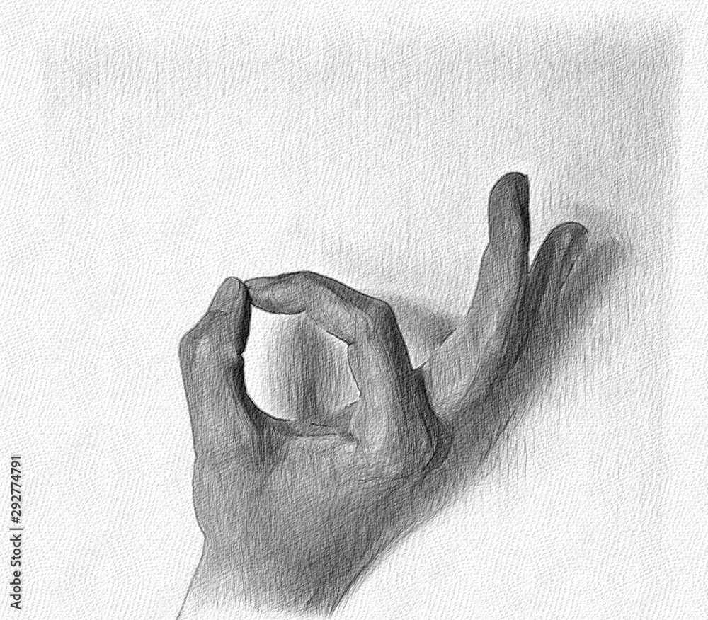 Pencil painted sketch drawing of a human femaile hand showing different ...