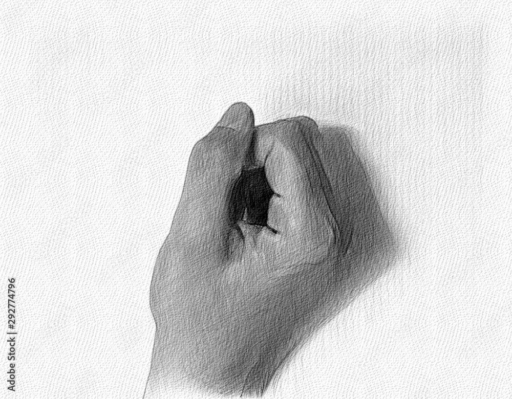 Pencil painted sketch drawing of a human femaile hand showing different ...