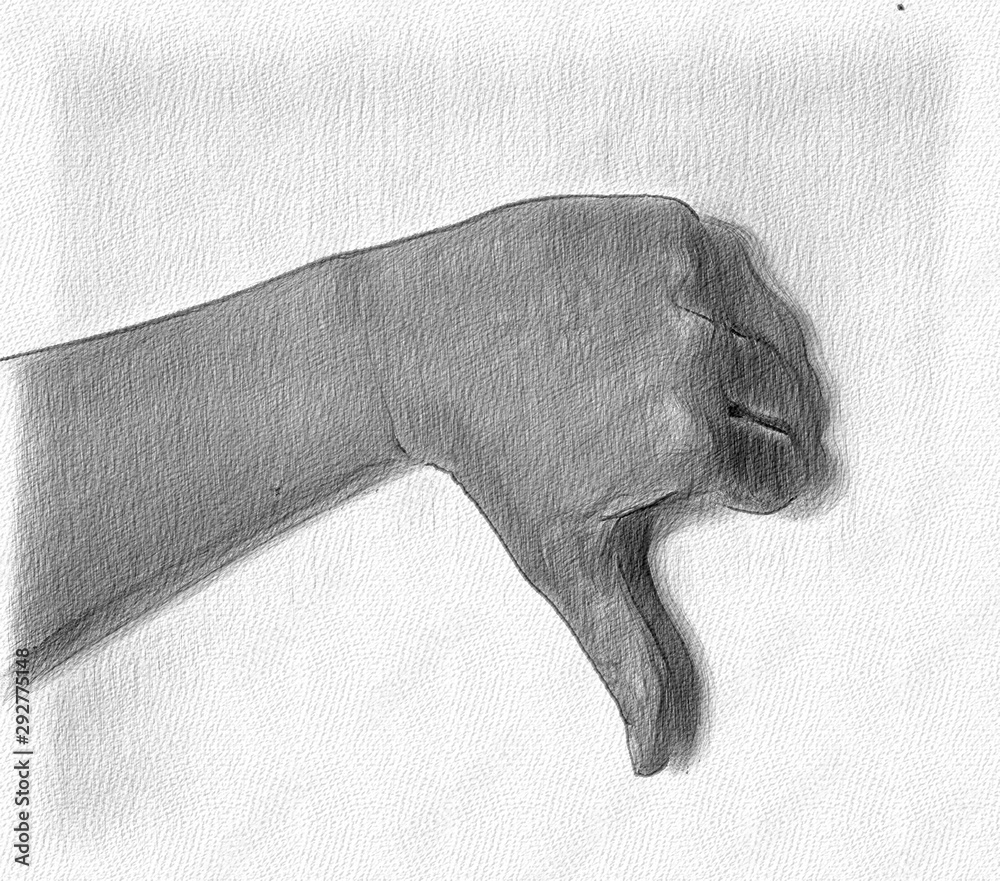 Pencil painted sketch drawing of a human femaile hand showing different ...