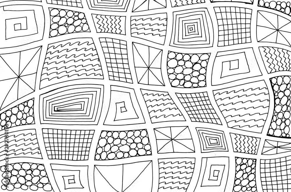 Square doodles. Abstract colorinf page for adults. Cartoon drawing ...