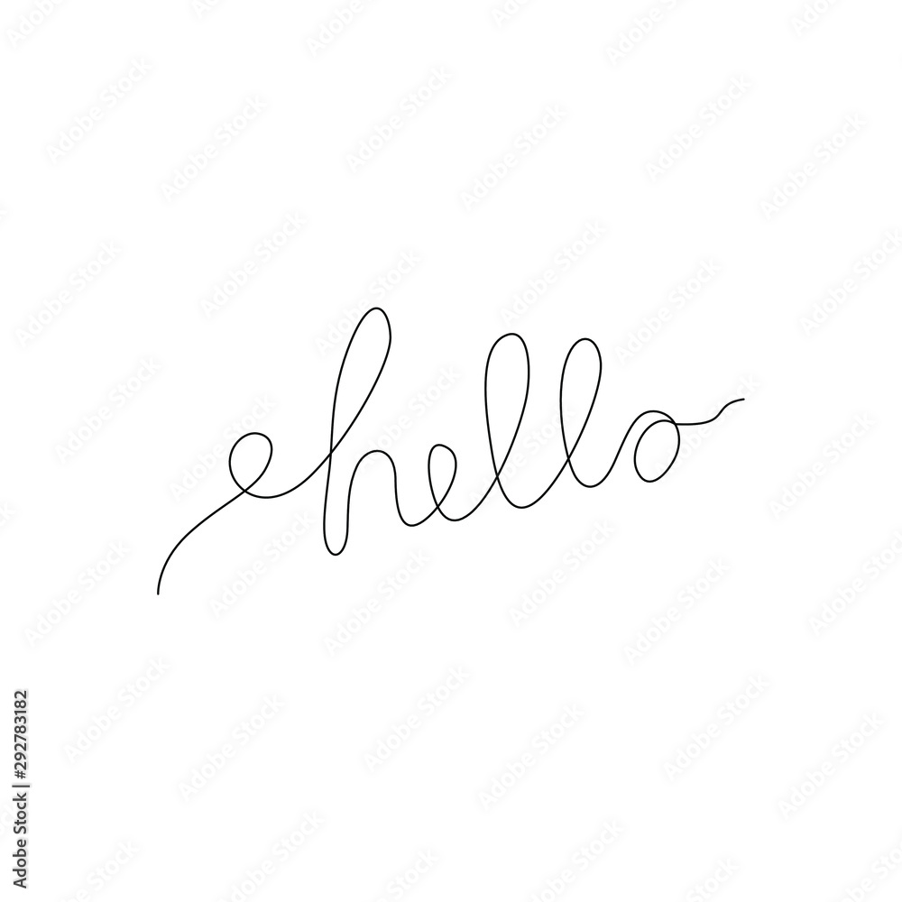 Hello inscription continuous line drawing, hand lettering small tattoo ...