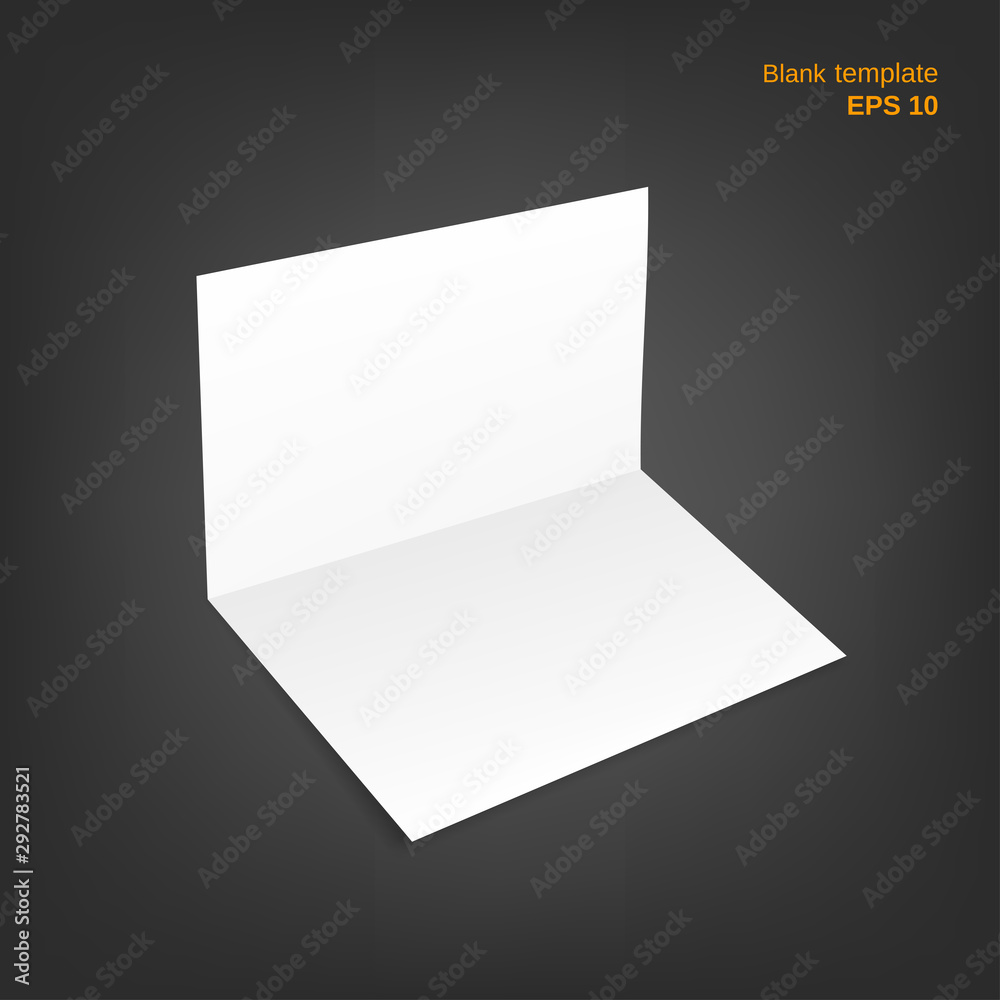 Vector illustration of open two fold paper sheet with shadow. Empty ...