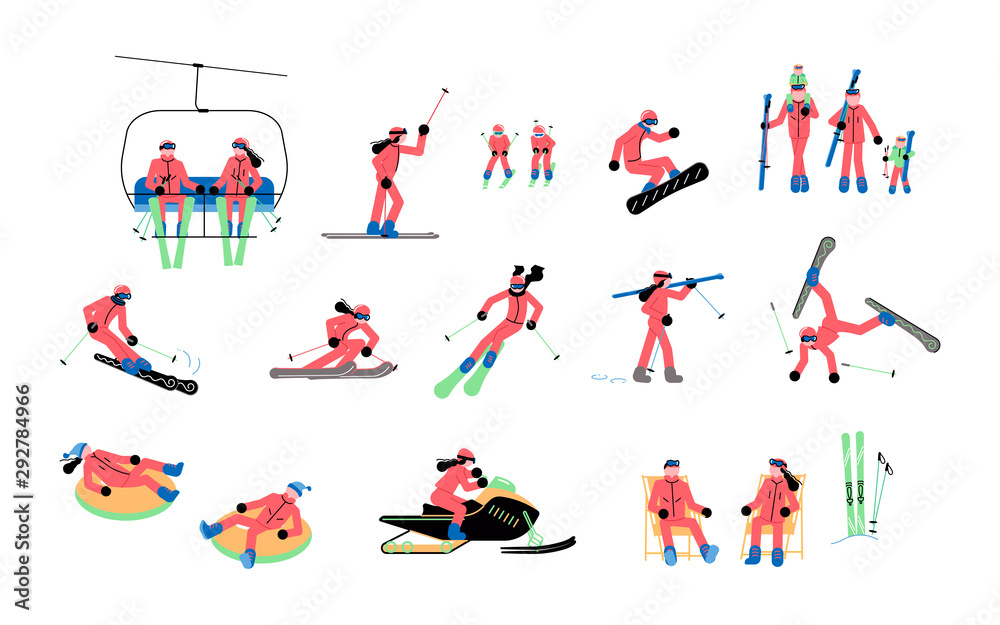 Set of Skiers isolated Stock Vector | Adobe Stock