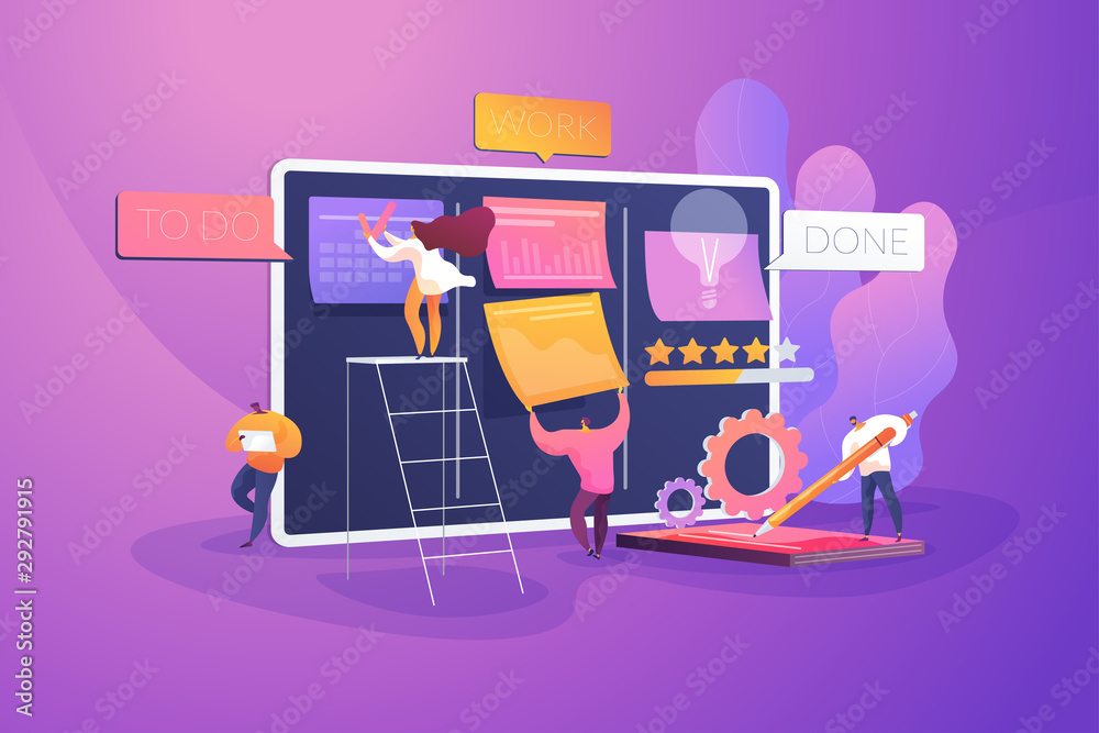 Vetor de Workflow organization. Office work and time management. Kanban ...