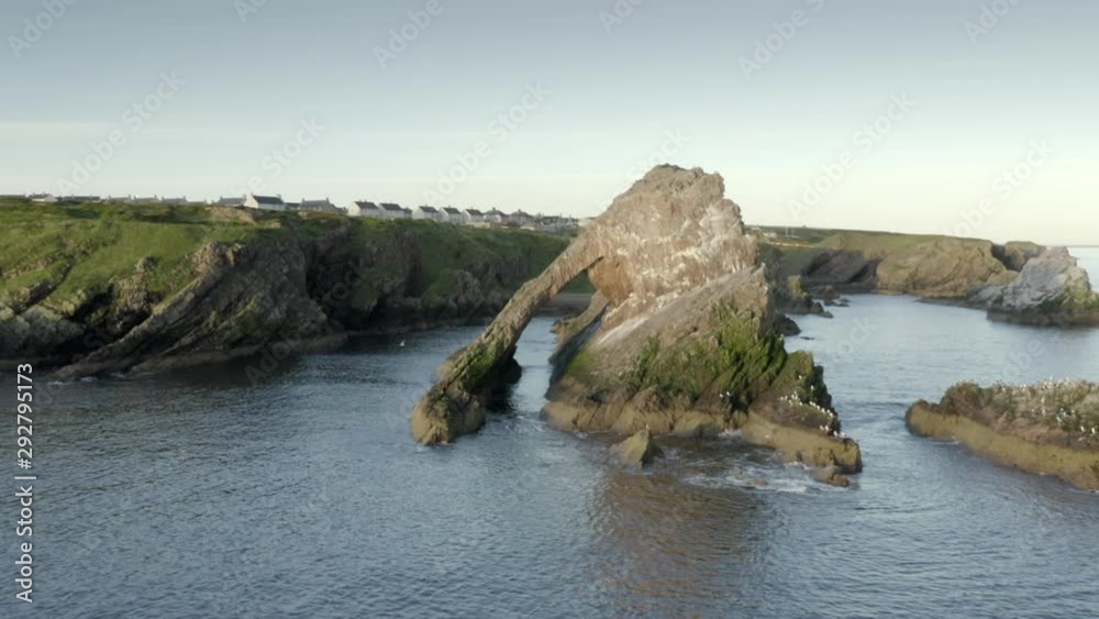 An aerial view of Bow Fiddle Rock at Portknockie on a calm summer's ...