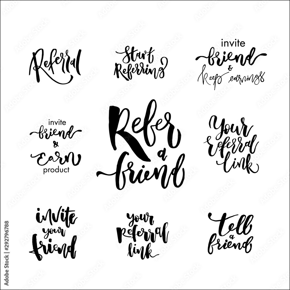 Refer a friend vector lettering. Referral marketing phrase isolated on ...