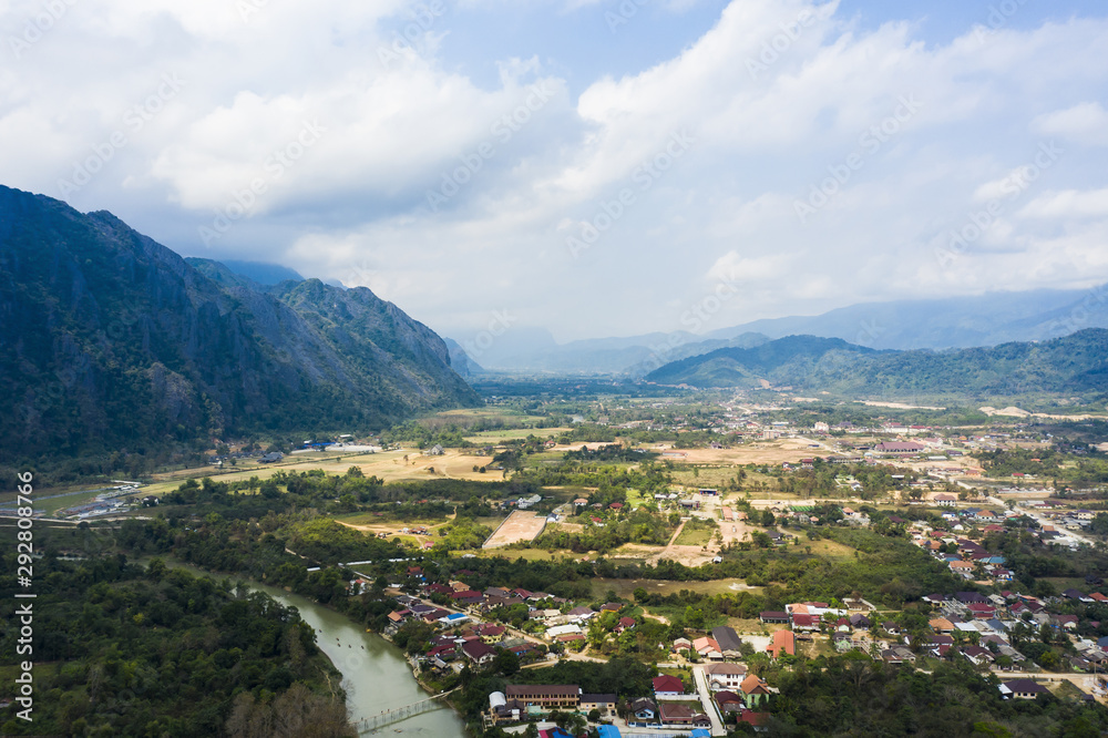View from above, stunning aerial view of the beautiful village of Vang ...