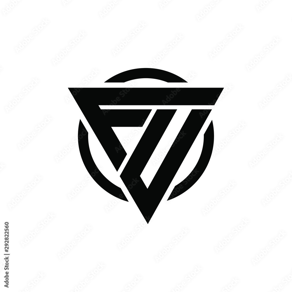 FV, VF, FU, UF Triangle Logo Circle Monogram Design Vector Super Hero ...