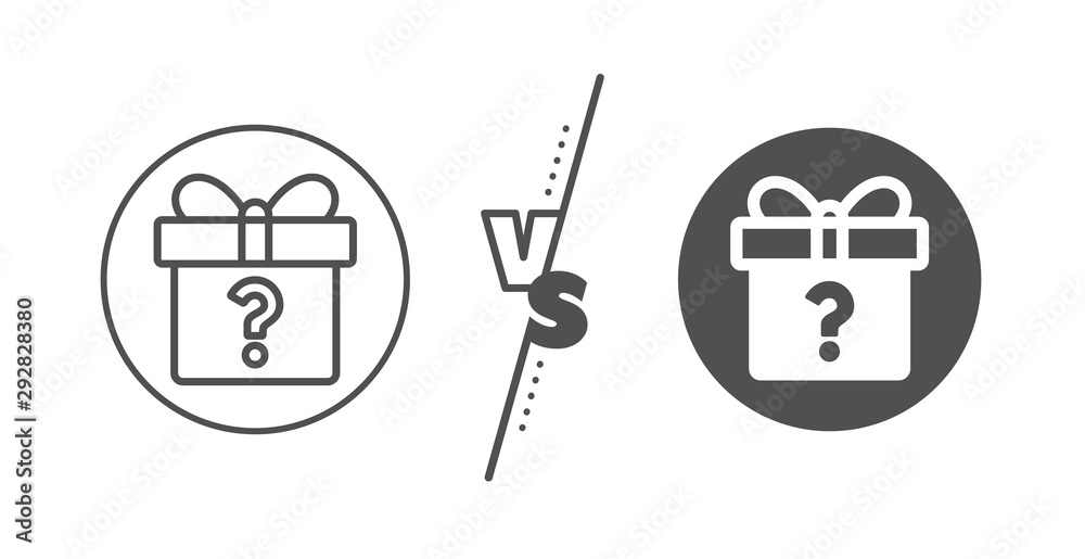 Present or Sale sign. Versus concept. Gift box with Question mark line ...