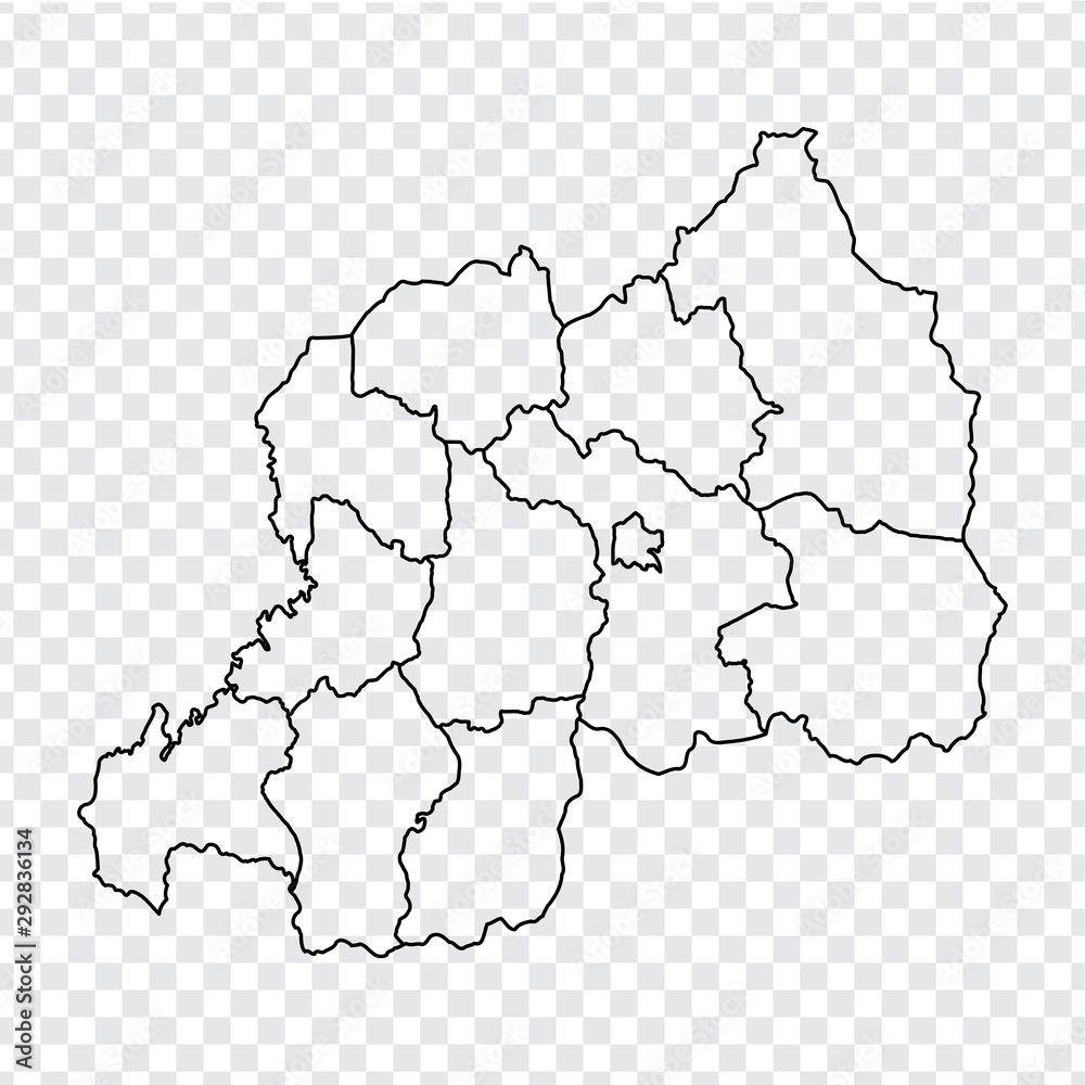 Blank map Rwanda. High quality map Republic of Rwanda with provinces on transparent background ...