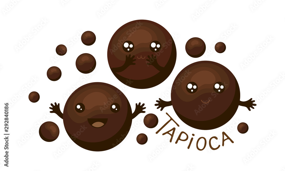 Cute black Tapioca pearls in vector. Ball tapioca or boba. Ingredient ...