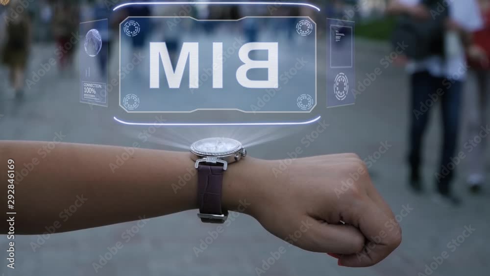 Vidéo Stock Female hand with futuristic smartwatch shows HUD hologram ...