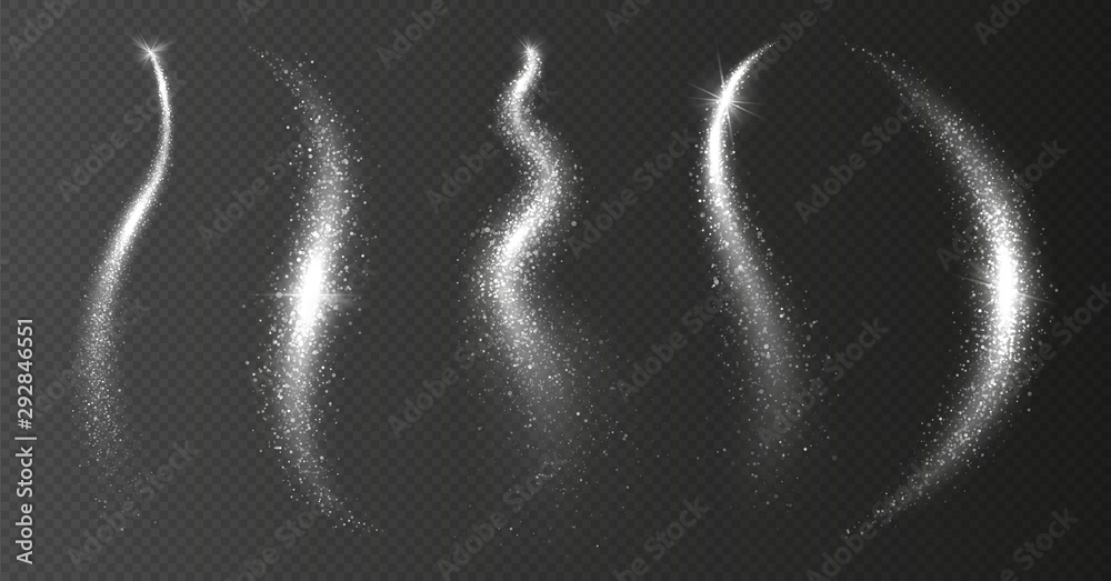 Sparkle stardust. Silver magic trail. Vector shining waves isolated on ...
