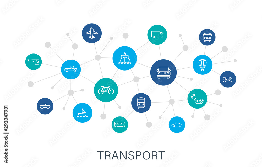 Concept Transport web icons in line style. Train, Airplane, car, bus ...