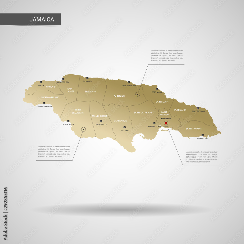 Stylized vector Jamaica map. Infographic 3d gold map illustration with ...