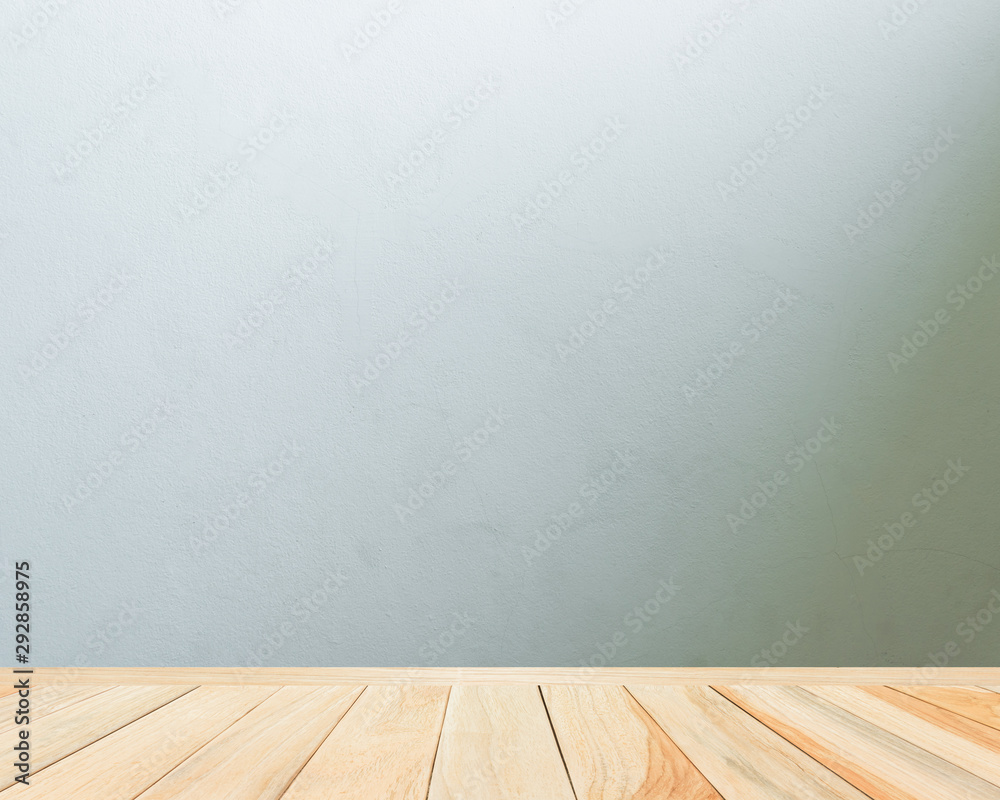 Empty Gray wooden floor perspective and empty dark loft cement wall ...