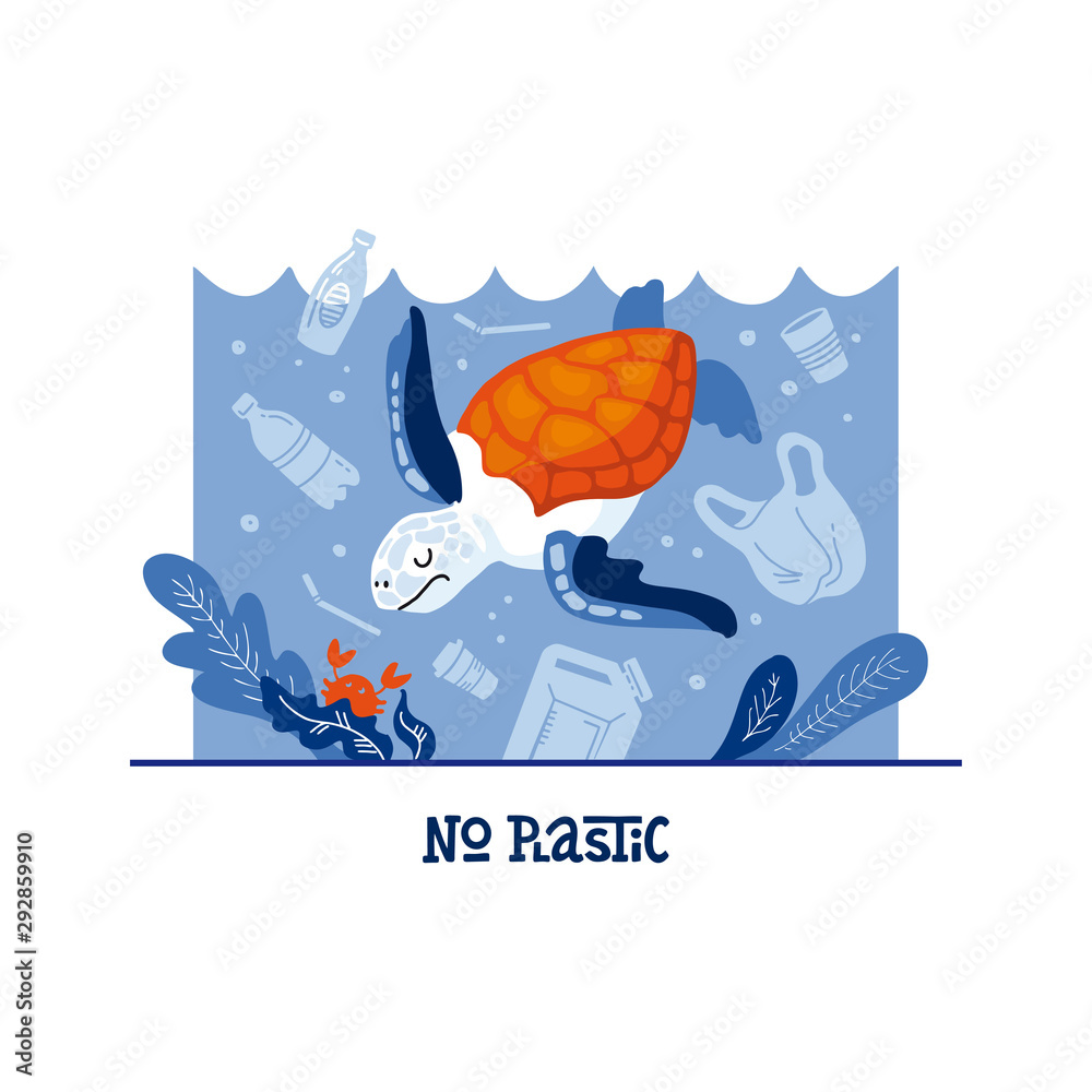 Website template No plastic! Vector flat illustration for World ...