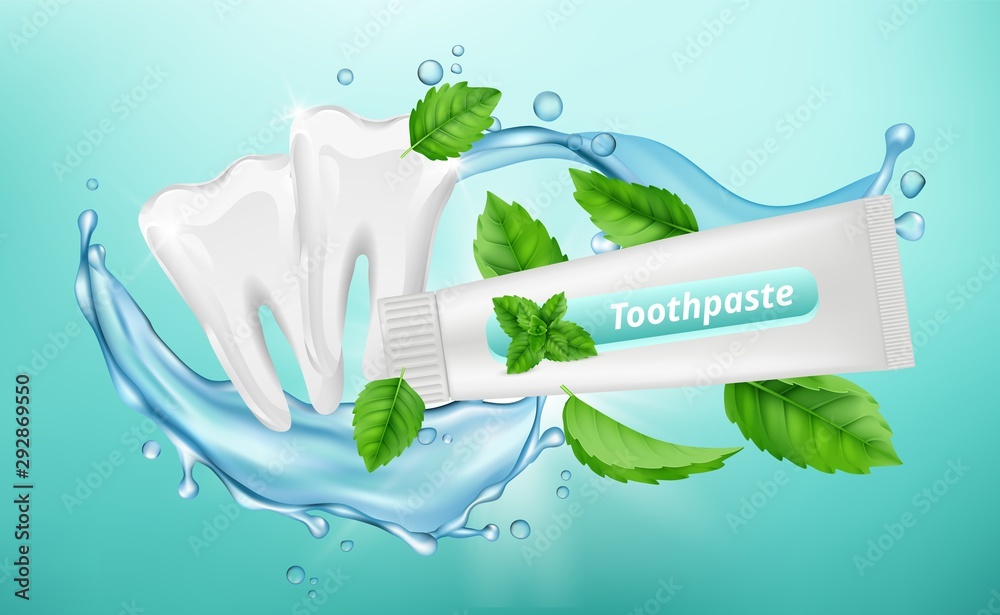 Toothpaste background. Dental poster design. Mint herbal toothpaste ...