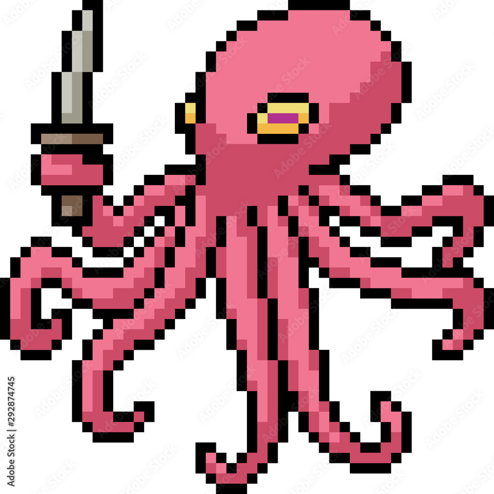 vector pixel art thug octopus Stock Vector | Adobe Stock