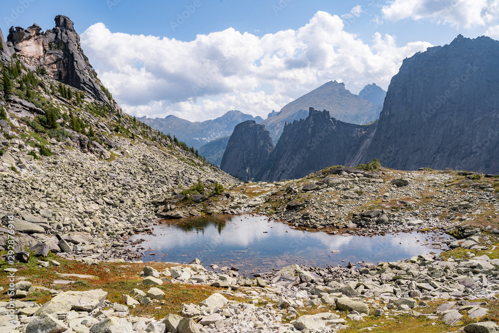 Gorgeous view on top of western Sayan mountain range during summer ...