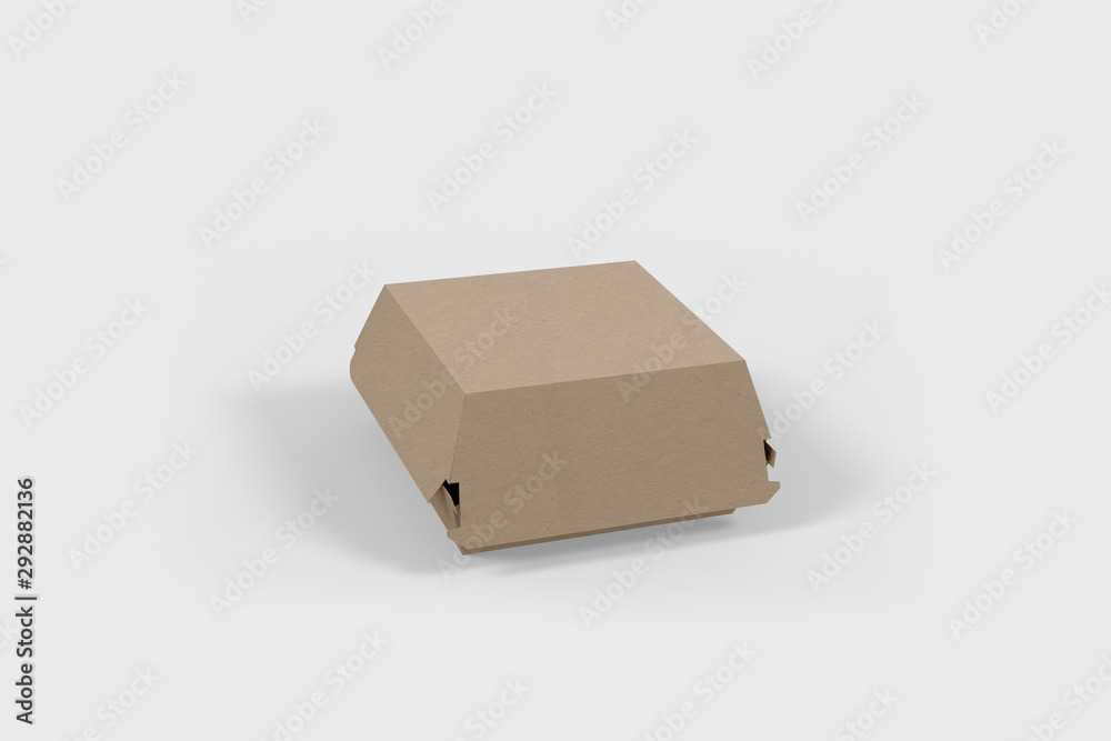 3D illustrator food box, packaging for hamburger, lunch, fast food ...