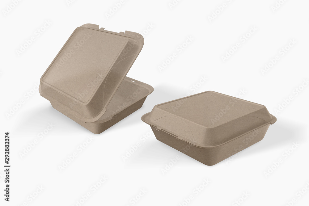 3D illustrator food box, packaging for hamburger, lunch, fast food ...