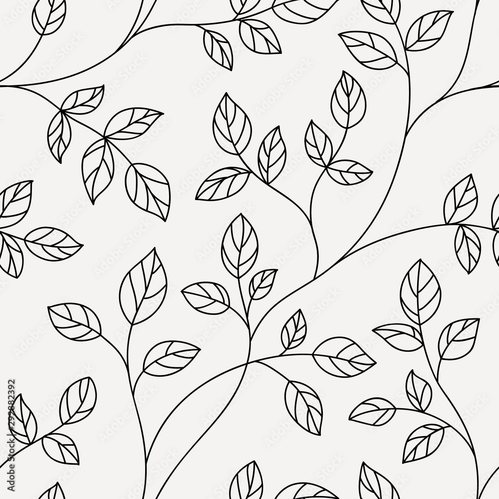 Seamless pattern with leaves.Background with twigs of tree. Hand drawn ...
