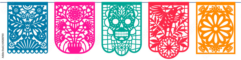 Poster Day of the dead, Dia de los Muertos, paper cut flags, Papel ...
