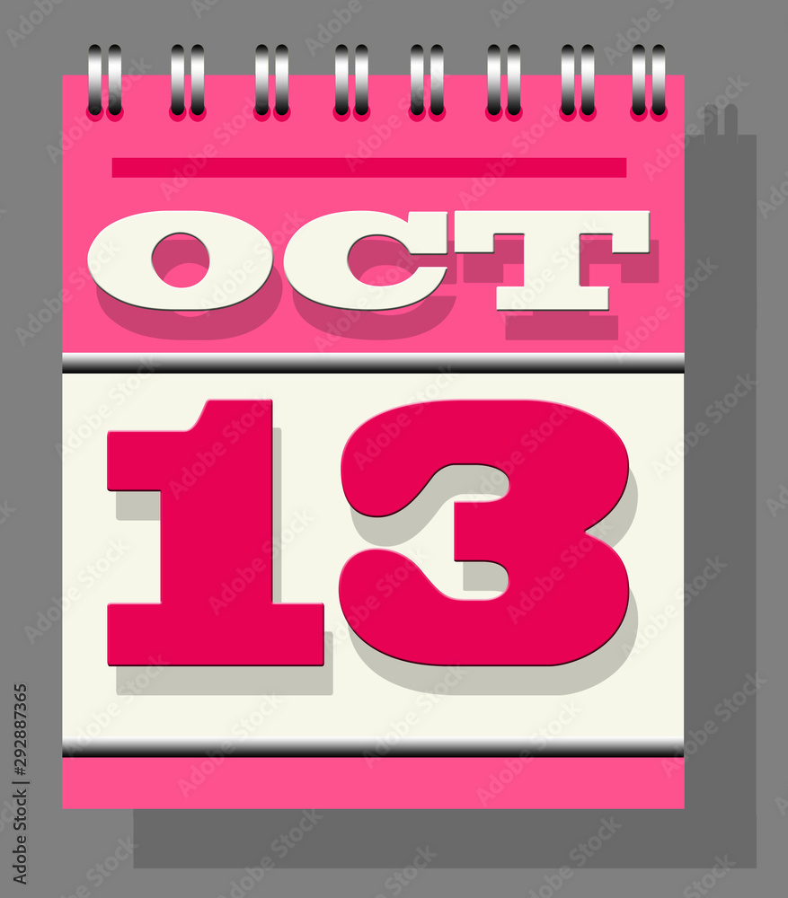 Daily single-leaf calendar pink spine with the open page of 13th ...