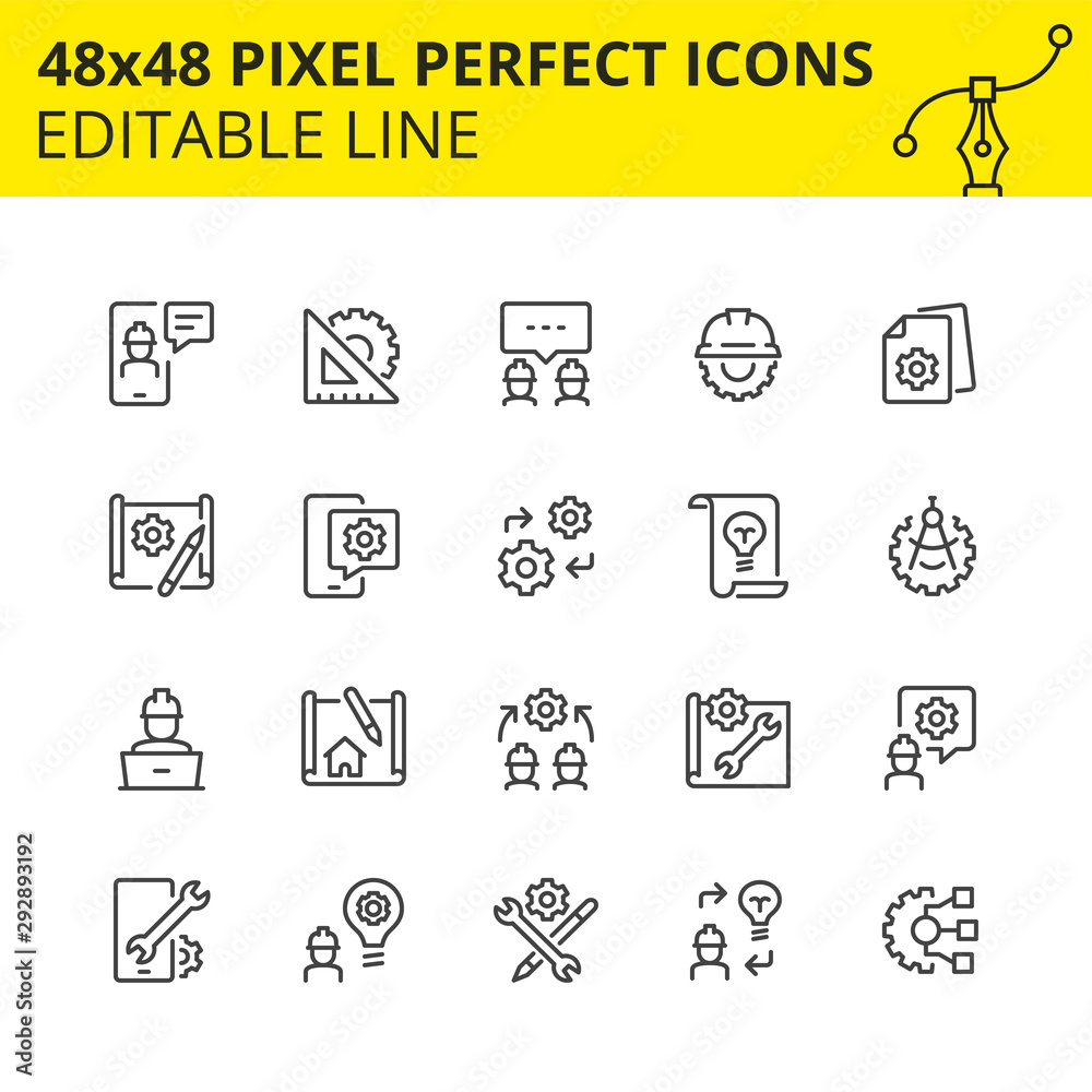 Simple set of icons for engineering processes as well as design and ...