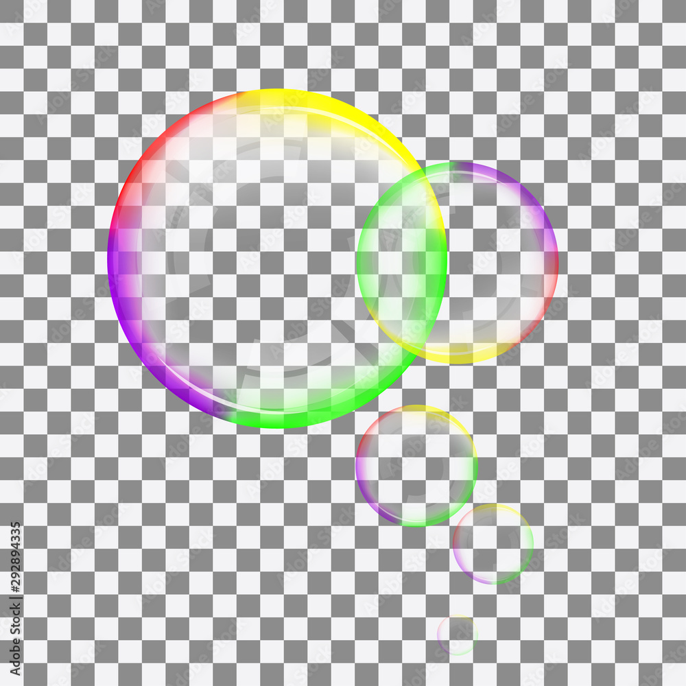 Realistic soap bubbles with rainbow reflection set. Vector illustration ...