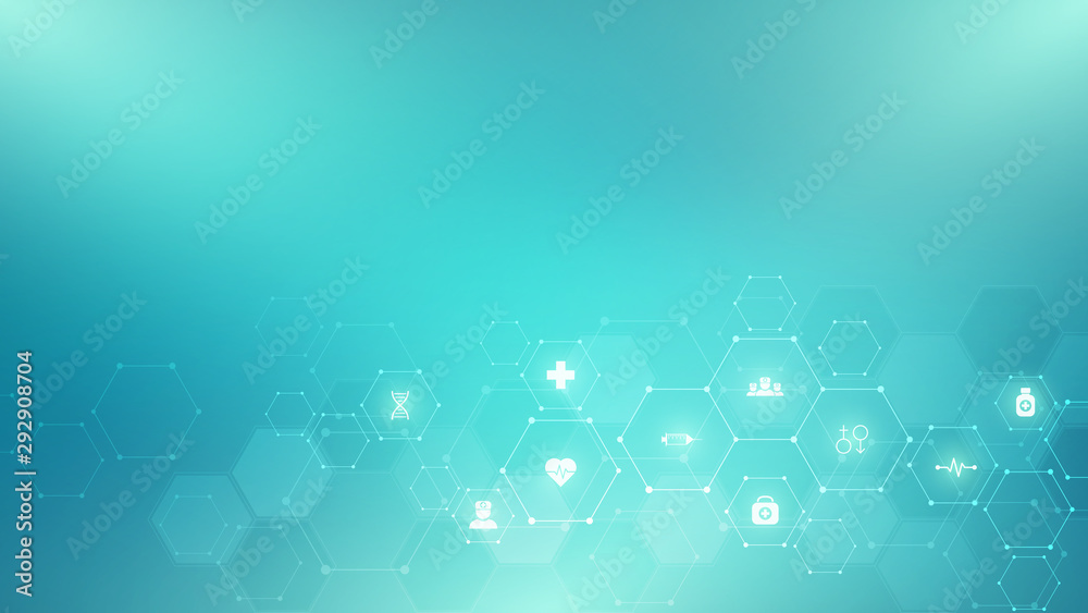 Abstract medical background with flat icons and symbols. Template ...