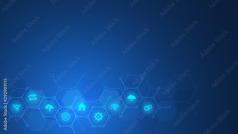 Technology background with flat icons and symbols. Concept and idea for ...
