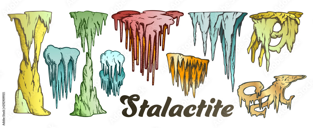 Stalactite And Stalagmite Color Set Vector. Collection In Different ...