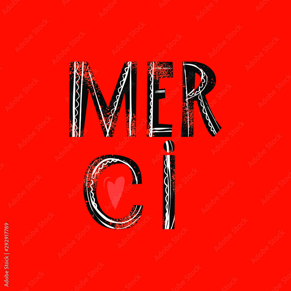 Merci. Hand drawn lettering quote. Vector illustration. Hand lettering ...